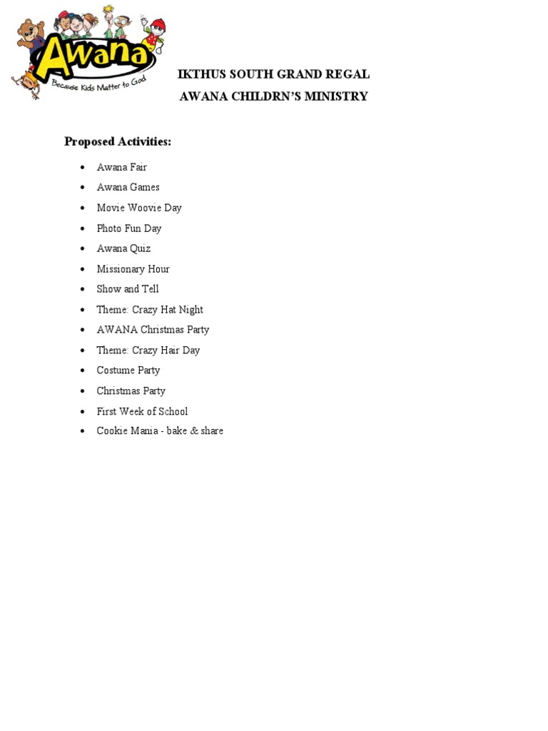 Awana Proposed Activities | PDF