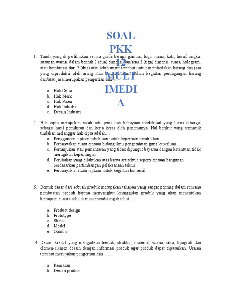 Soal PKK 12 Mult Imedi A | PDF