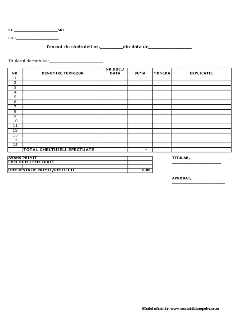 Model Decont de Cheltuieli | PDF