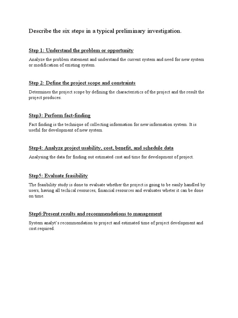 Describe The Six Steps in A Typical Preliminary Investigation (MIS) | PDF