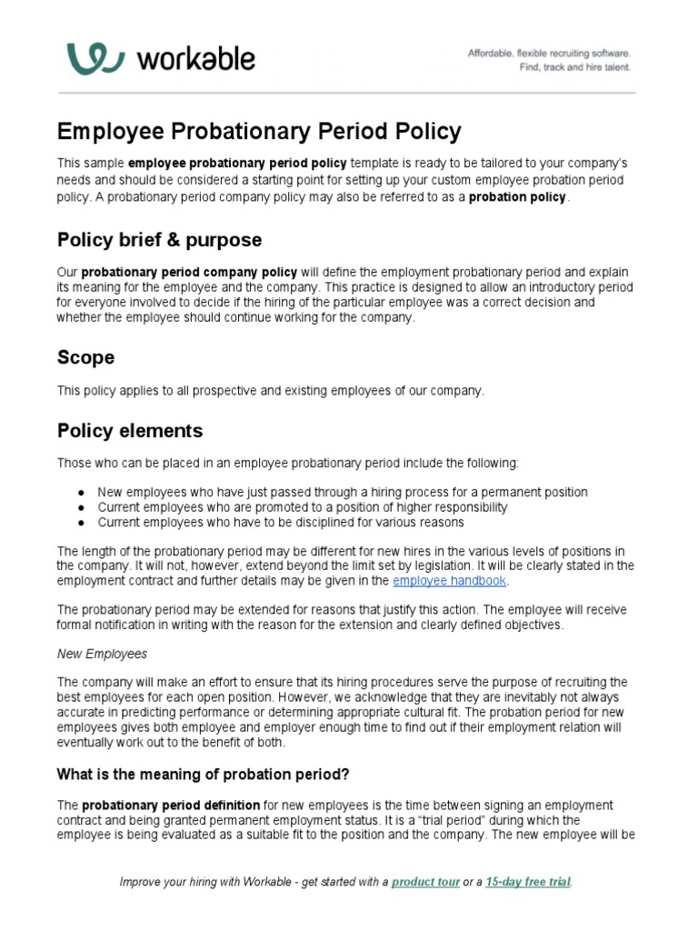 Employee Probationary Period Policy | PDF | Employment | Competence ...