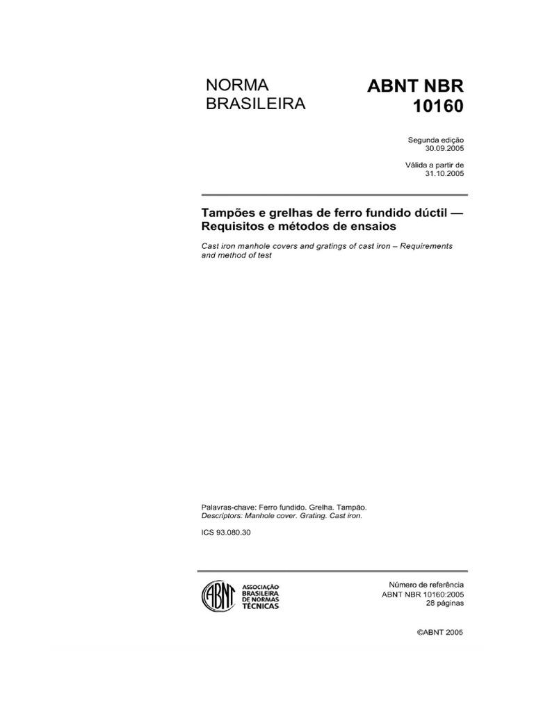 NBR 10160 - 2005 - Tambpoes e Grelhas de Ferro Fundido | PDF