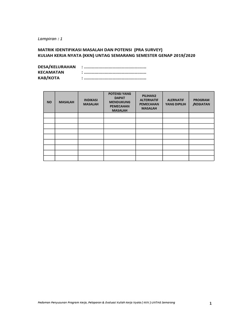 Lampiran - 1 - Matrik Identifikasi Masalah Dan Potensi - Pra Survey | PDF