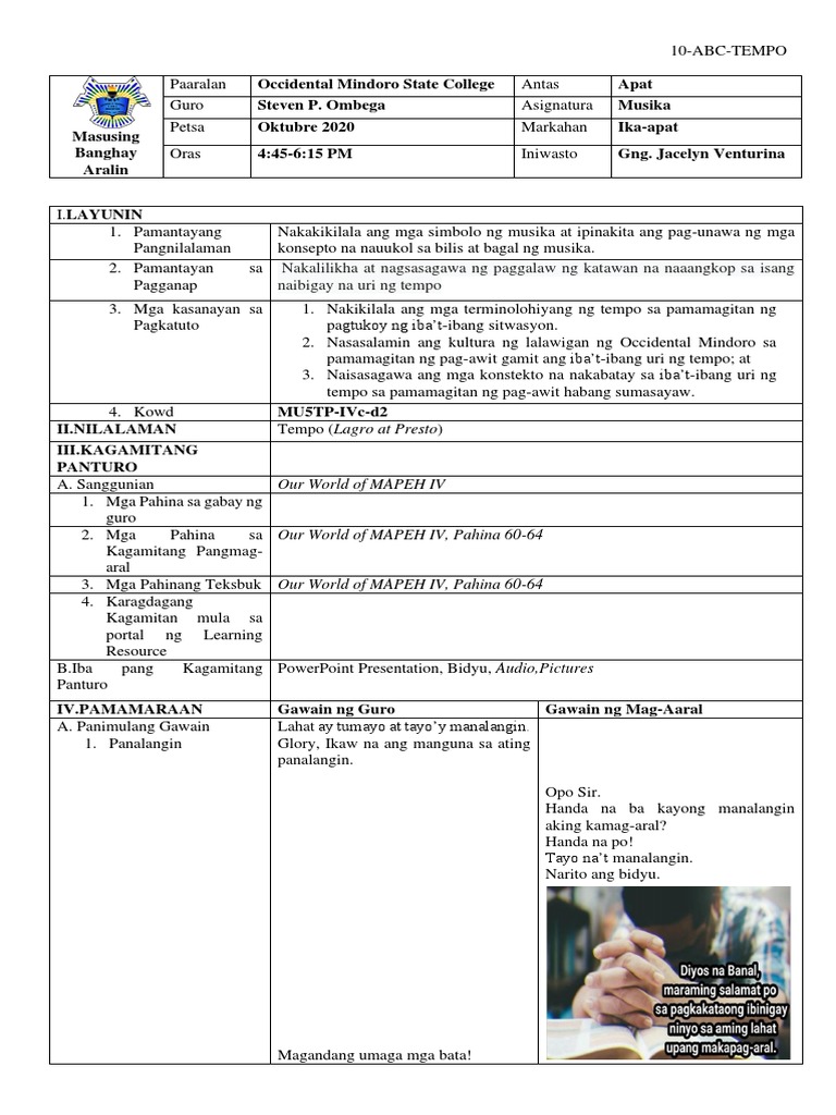 3rd Lesson Plan Mapeh IV Tempo | PDF