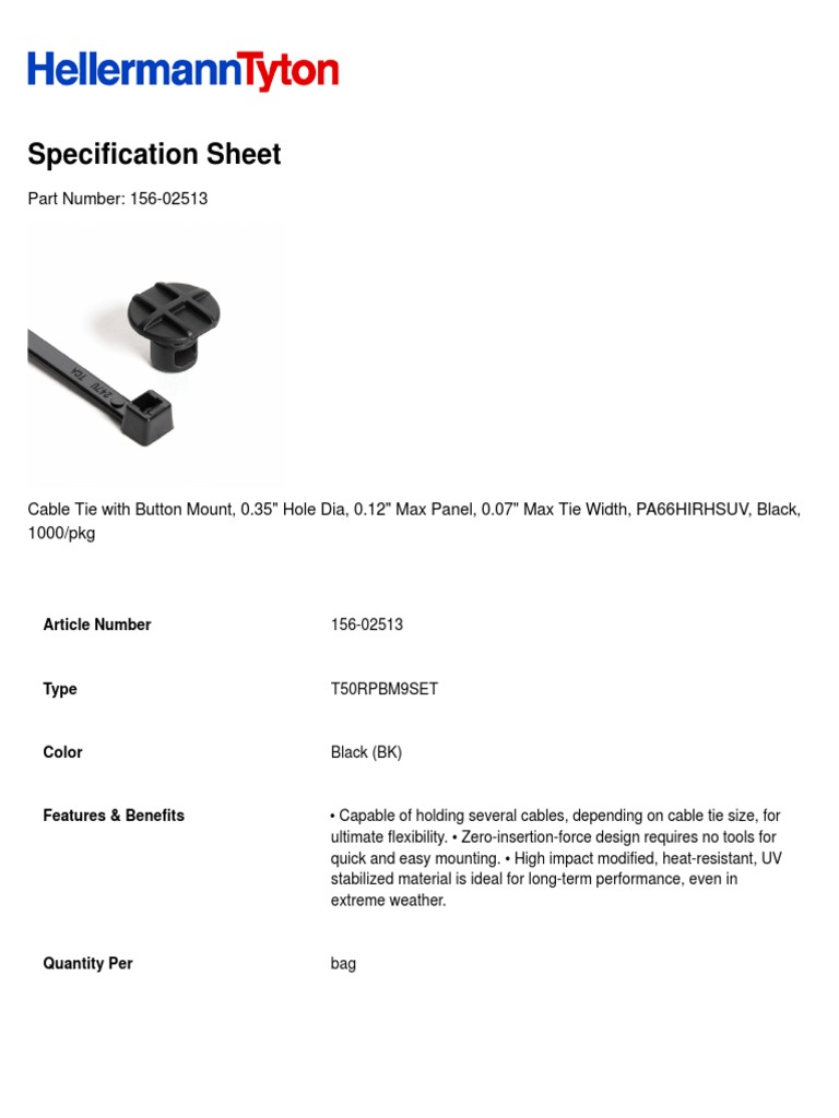 Button Head Cable Tie 156-02513 | PDF | Building Materials | Mechanical ...