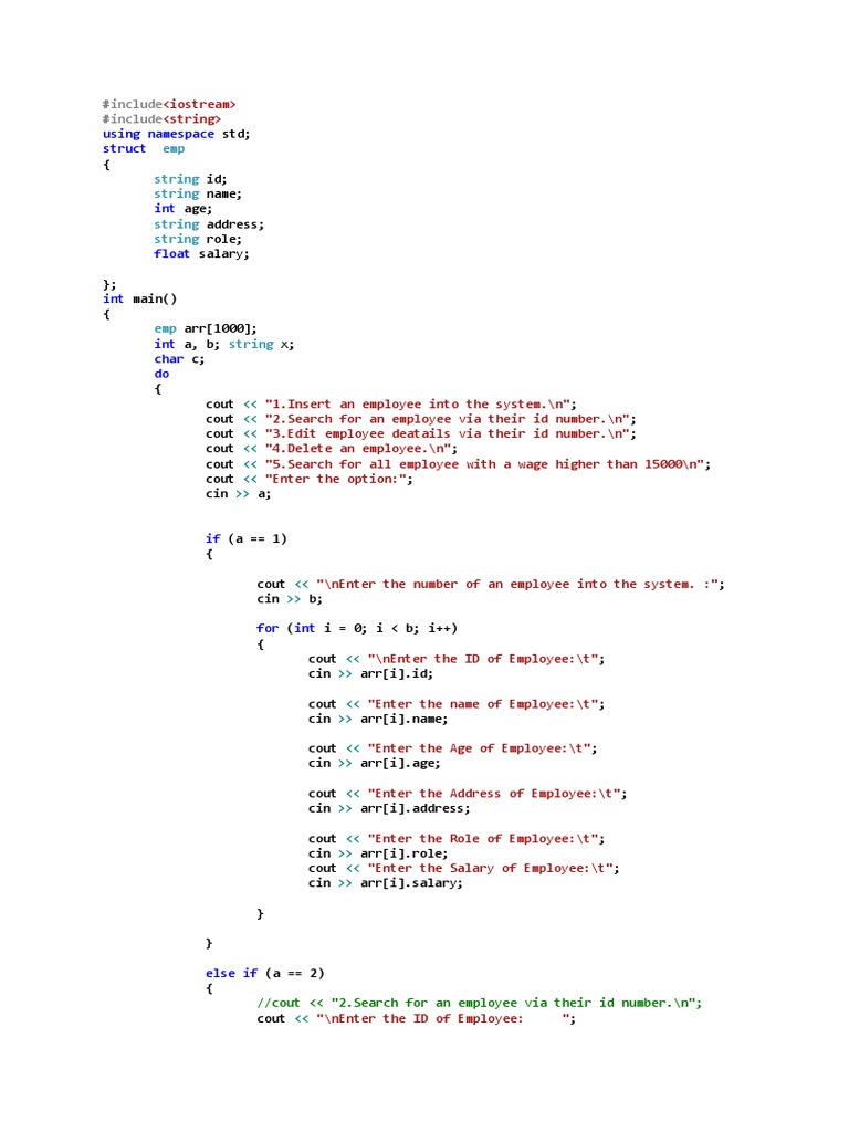 Emp String String String String Using Namespace Struct Pdf C Software Development 