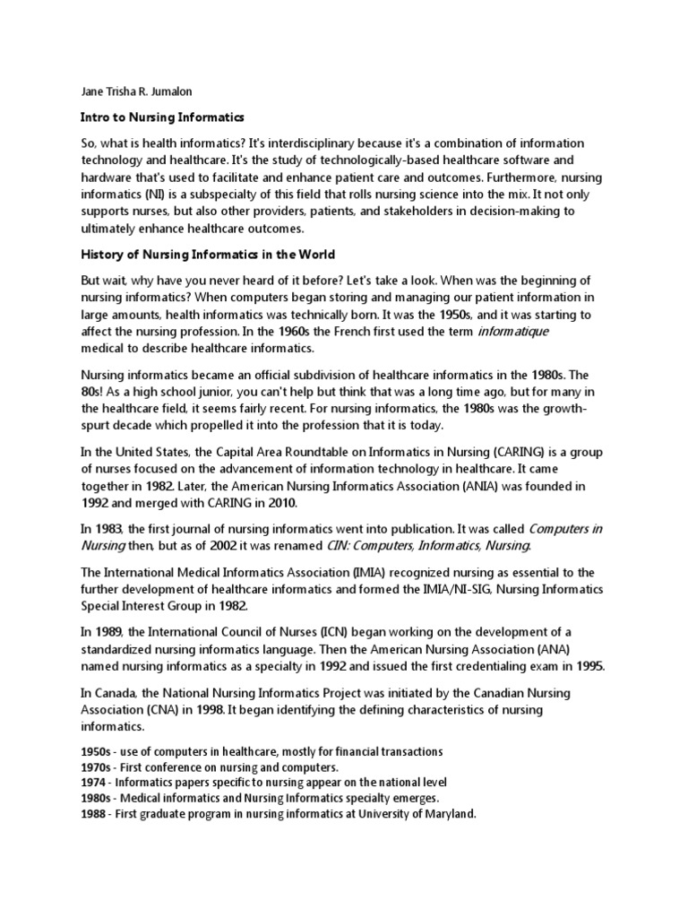 Nursing Informatics History | PDF | Health Informatics | Nursing