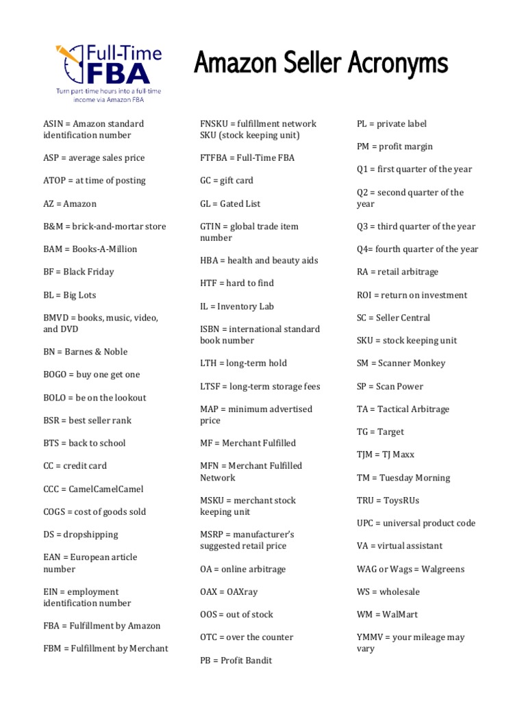 Amazon Seller Acronym Guide | PDF | Service Industries | Business