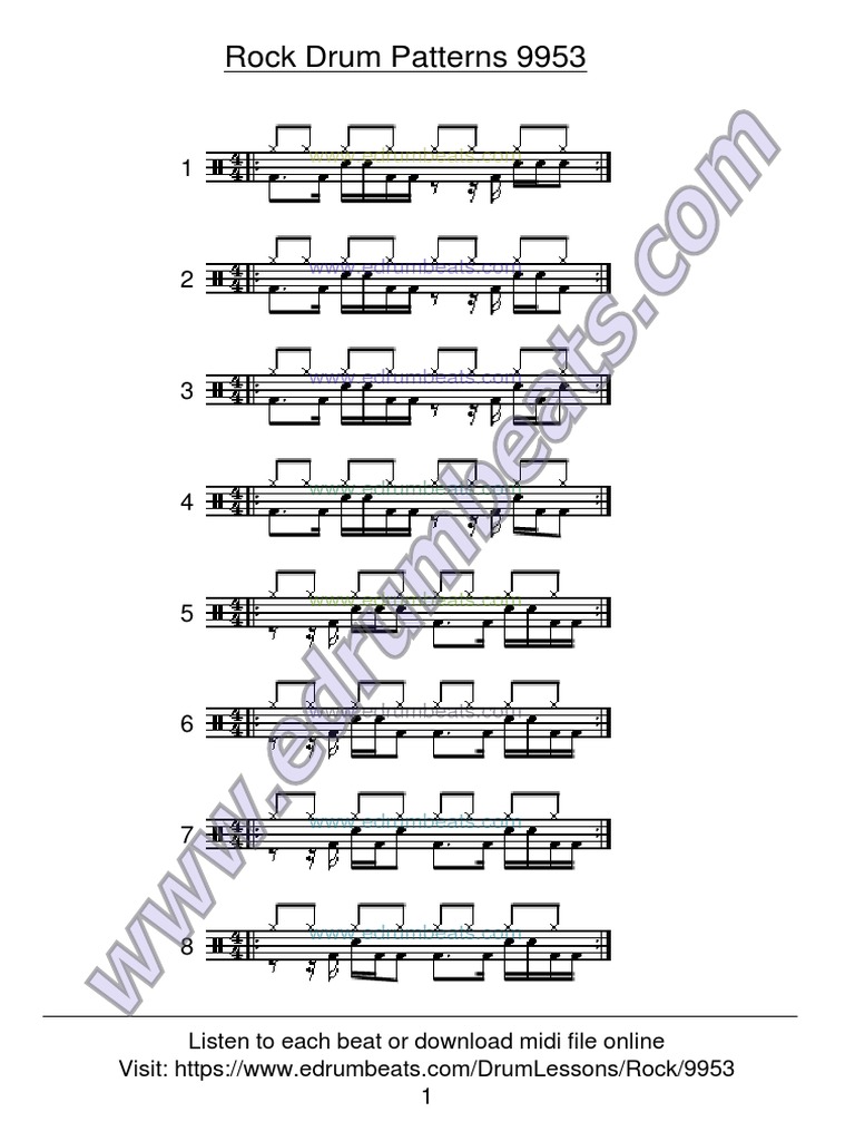 Rock Drum Patterns 9953: Listen To Each Beat or Download Midi File ...
