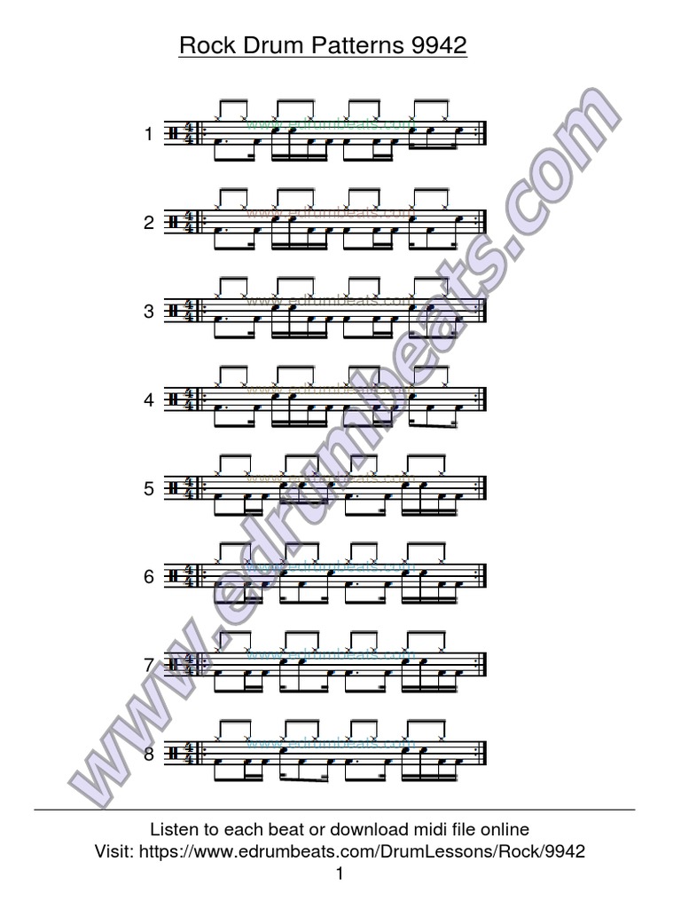 Rock Drum Patterns 9942: Listen To Each Beat or Download Midi File ...