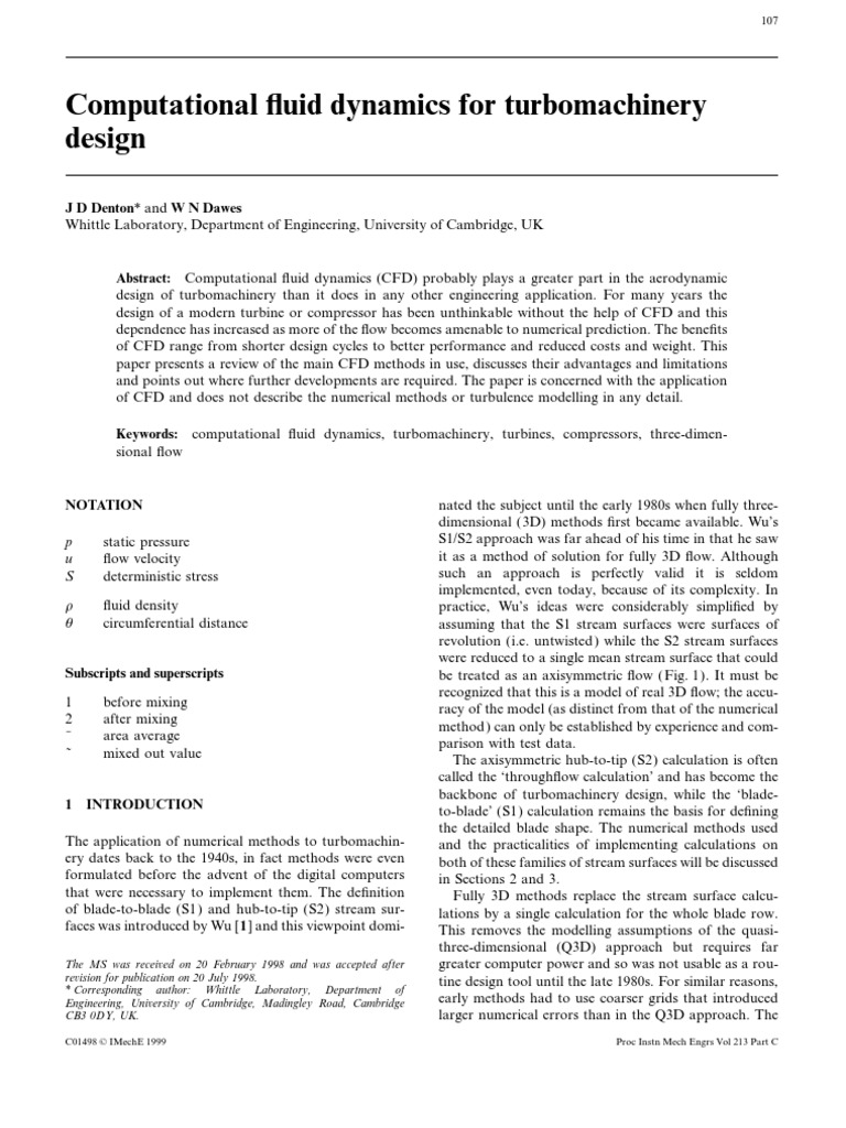 Computational Fluid Dynamics For Turbomachinery Design Pdf