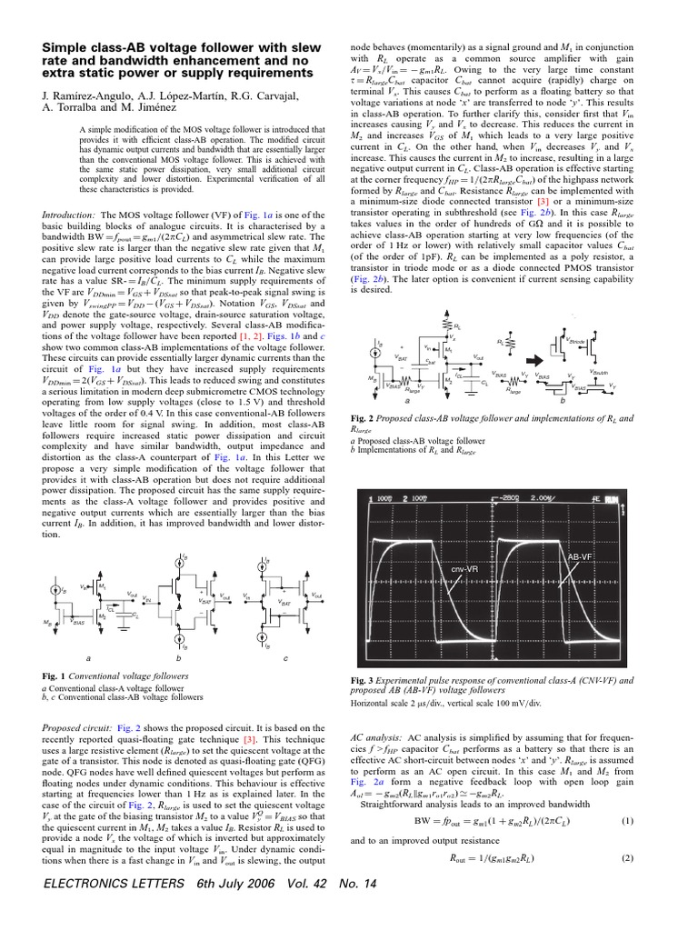 Enhanced Class-AB Voltage Follower Design | PDF | Amplifier | Mosfet
