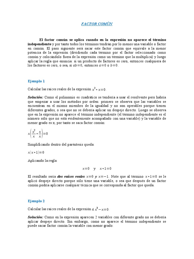 Matemáticas: Factor Común | PDF | Raíz cuadrada | Matemáticas Aplicadas