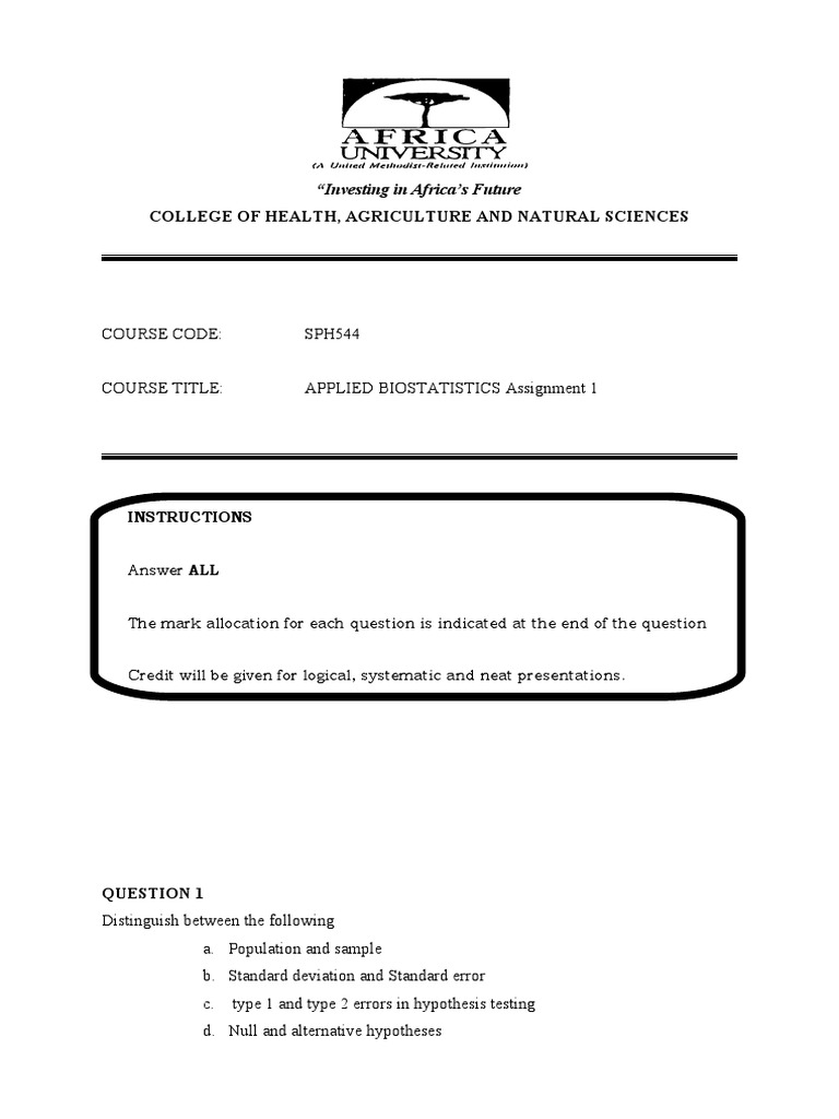 Applied Biostatistics Assignment 1 2020 Harare | PDF | Correlation And ...