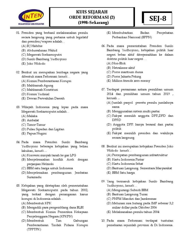 Kuis Sejarah Orde Reformasi | PDF