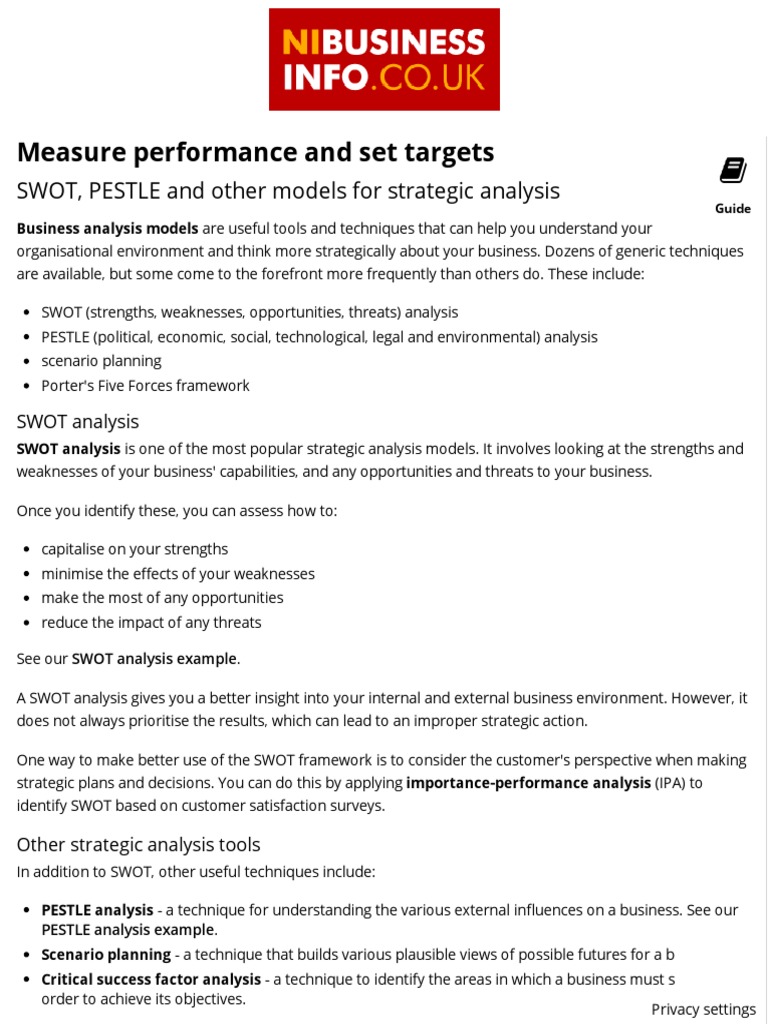 SWOT, PESTLE and Other Models For Strategic Analysis - Nibusinessinfo ...