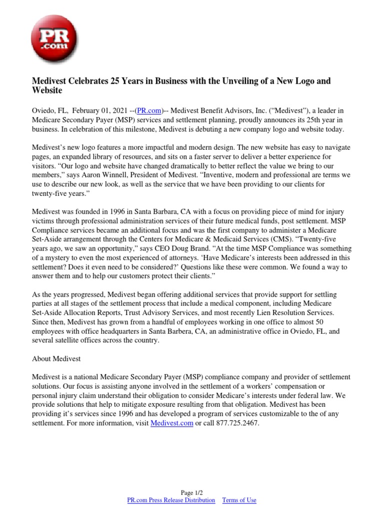 Medivest Celebrates 25 Years in Business With The Unveiling of A New ...