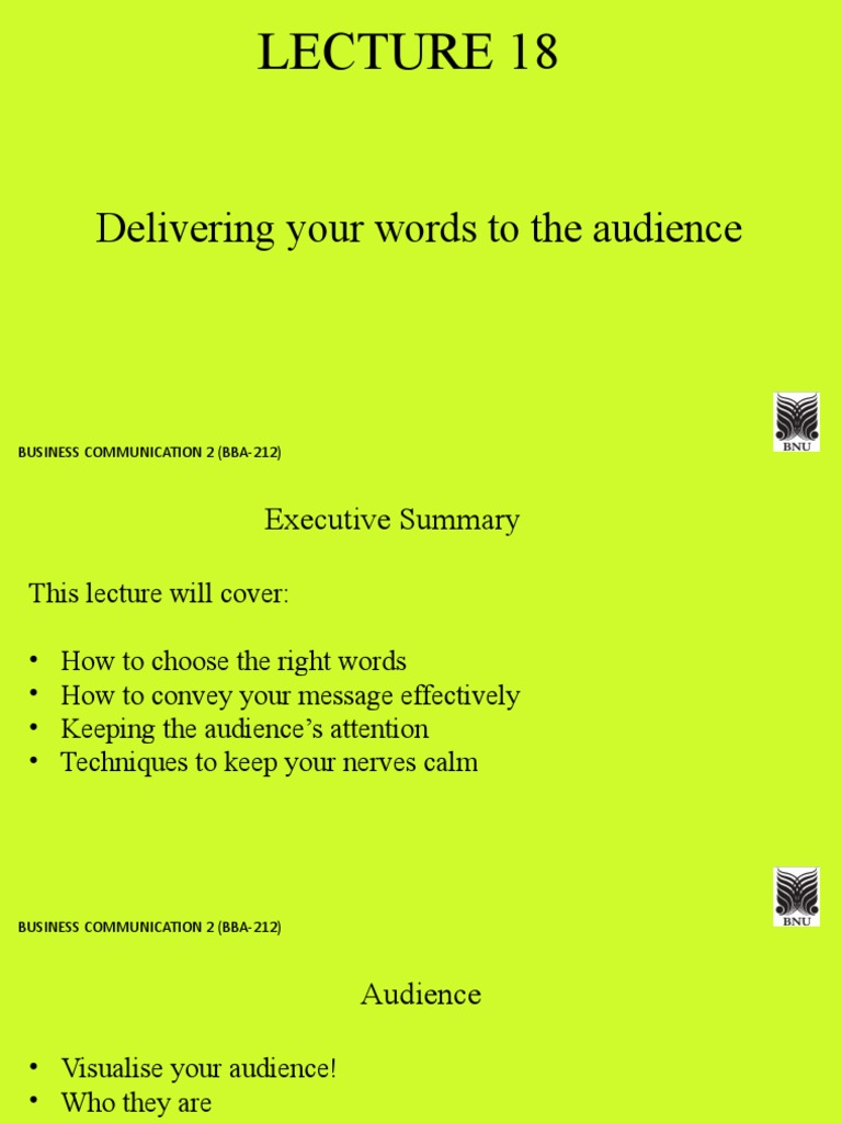 Delivering Your Words To The Audience: Business Communication 2 (Bba ...
