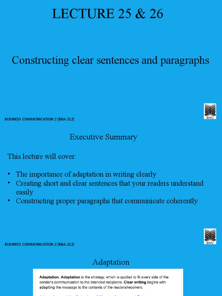 LECTURE 25 & 26 Constructing Clear Sentence and Paragraphs | PDF ...