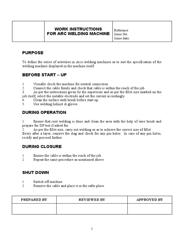 Work Instructions For Arc Welding Machine: Reference | PDF