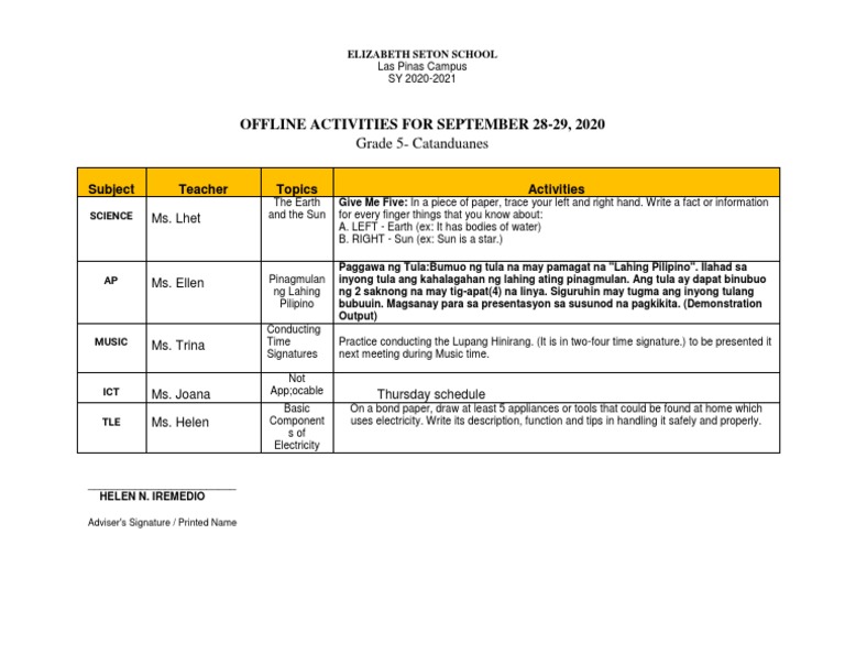 Offline Activities September 28-29, 2020 | PDF