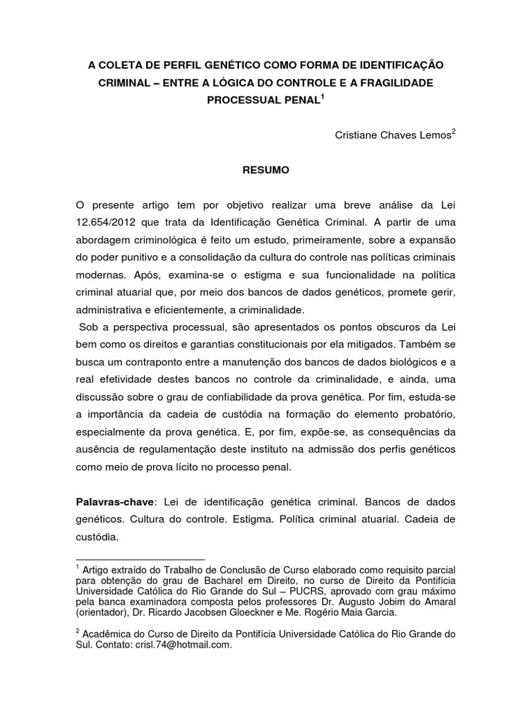 2014 A Coleta de Perfil Genético Como Forma de Identificação | PDF ...