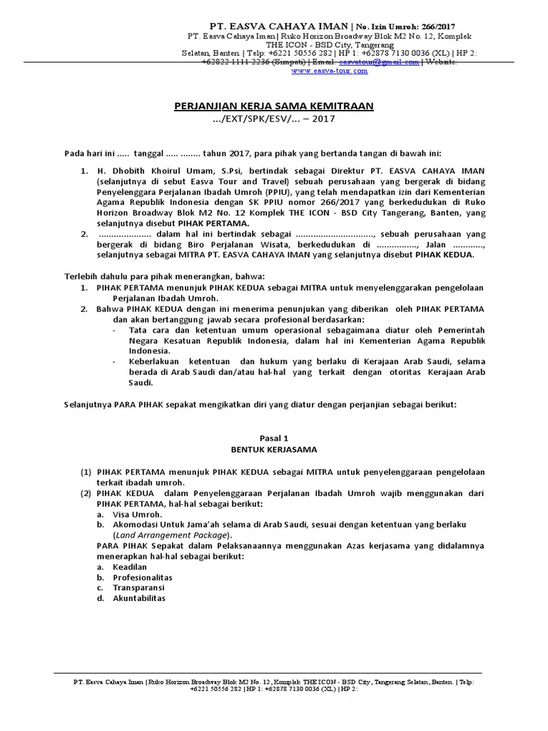 Draft Perjanjian Kerja Sama Kemitraan | PDF | Pengelolaan Keuangan & Uang | Hukum