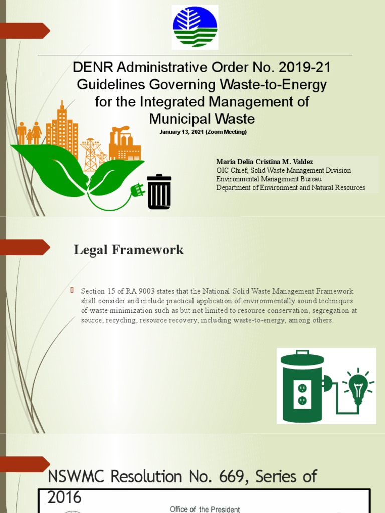 DENR Administrative Order No. 2019-21 Guidelines Governing Waste-to ...