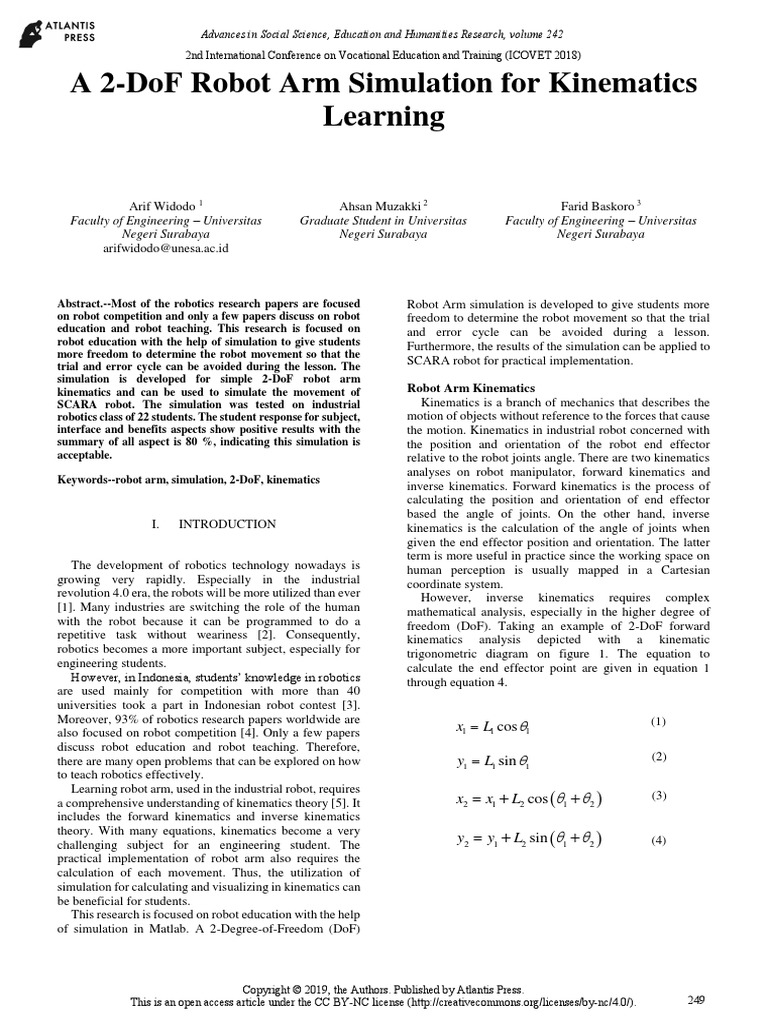 A 2-Dof Robot Arm Simulation For Kinematics Learning | PDF | Simulation | Robot
