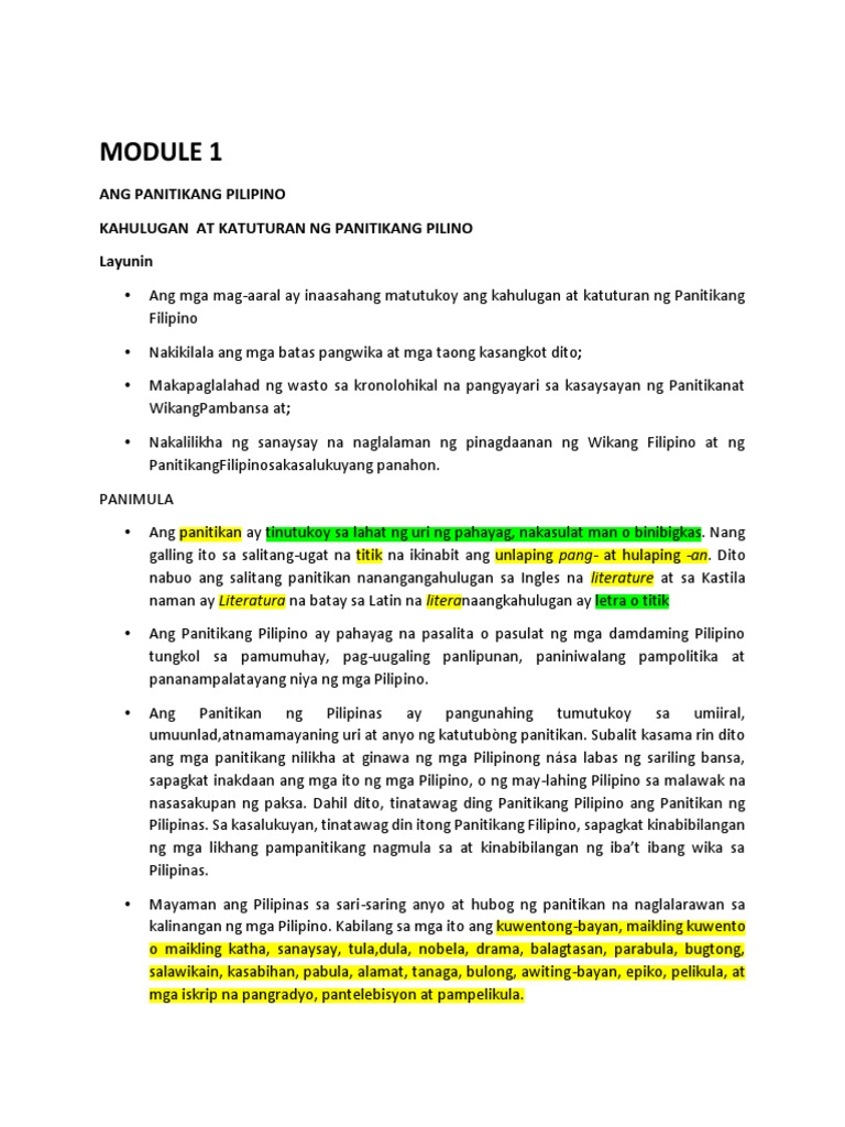 PANITIKAN Module Reviewer | PDF