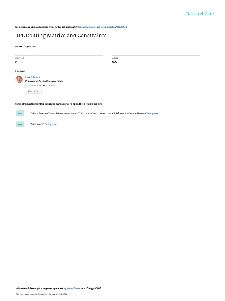 Anatol Badach ResearchGate RPL Routing Metrics and Constraints | PDF ... Anatol Badach ResearchGate RPL Routing Metrics and Constraints | PDF ...