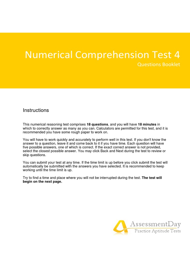 Numerical Comprehension Test 4: Assessmentday | PDF | Dividend | Caffeine