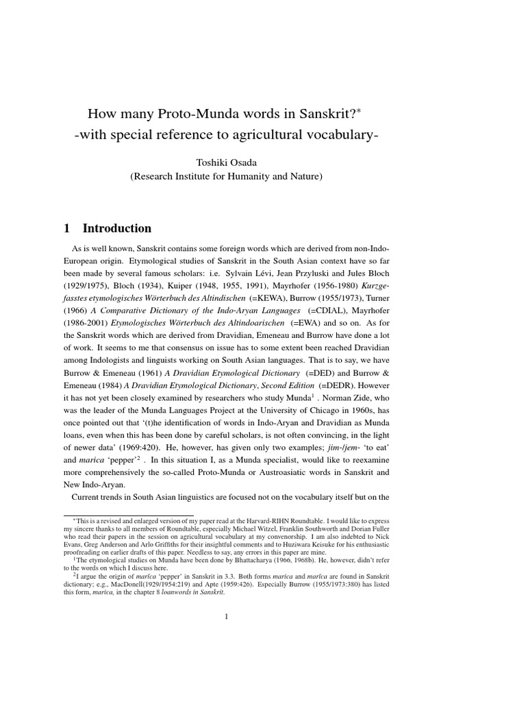 How Many Proto-Munda Words in Sanskrit? - With Special Reference To ...