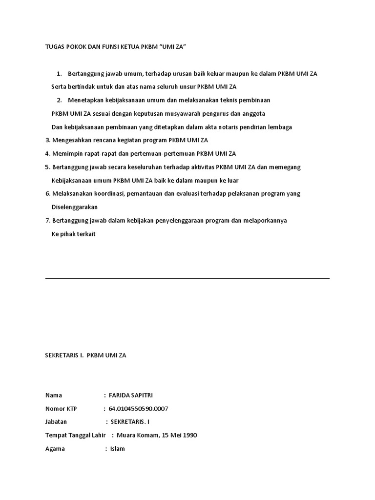 Contoh Tupoksi Pengurus PKBM | PDF