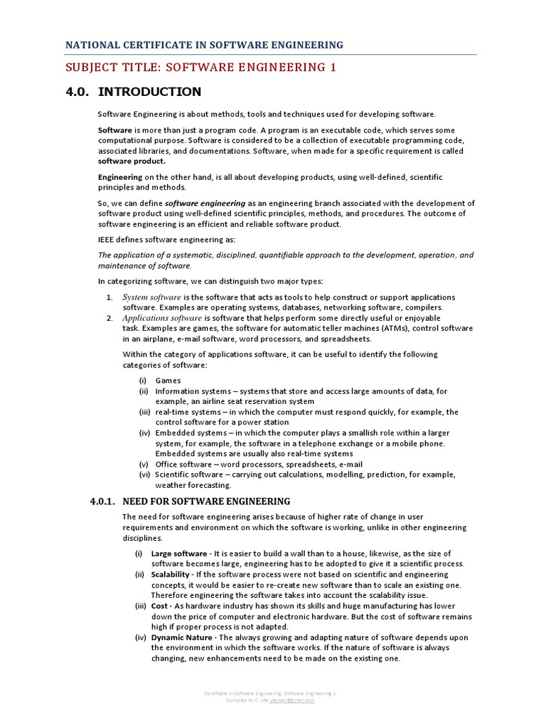 National Certificate in Software Engineering - Software Engineering 1 ...