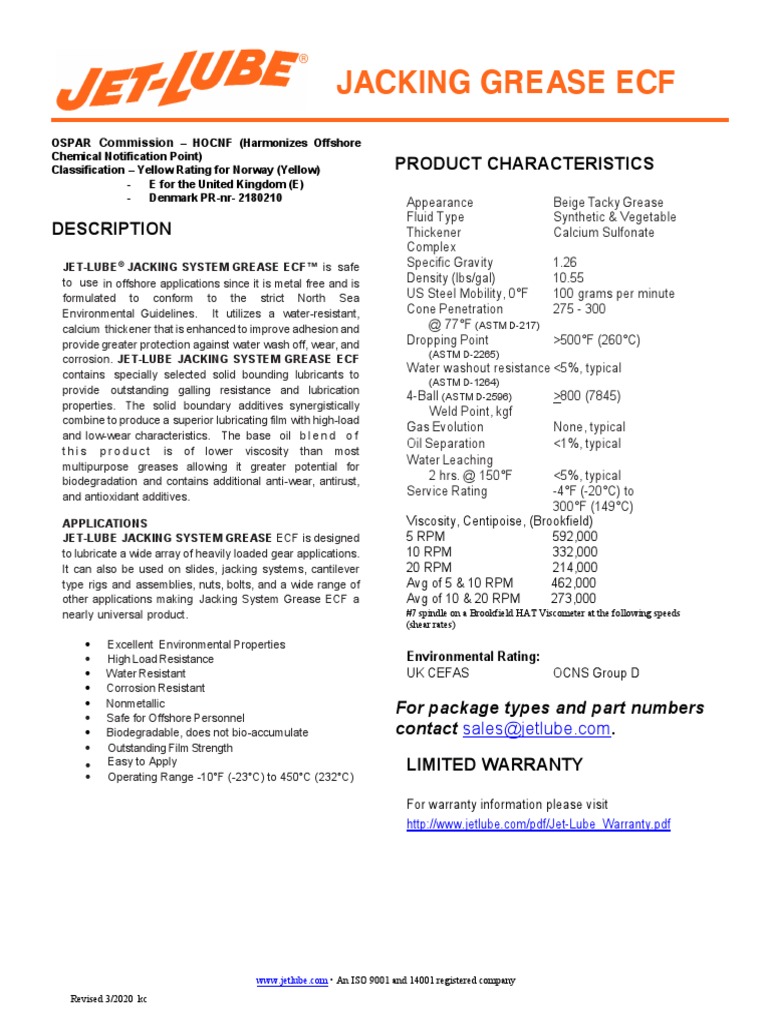 Jet-Lube Jacking Grease ECF - TDS - English | PDF | Petroleum | Nature