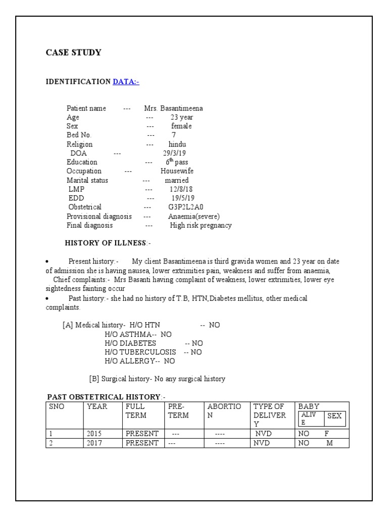 Case Study: Identification | PDF | Anemia | Clinical Medicine