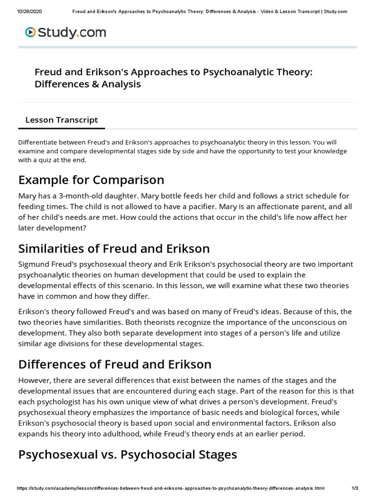 Freud vs. Erikson: Development Theories | PDF | Psychoanalytic Theory ...
