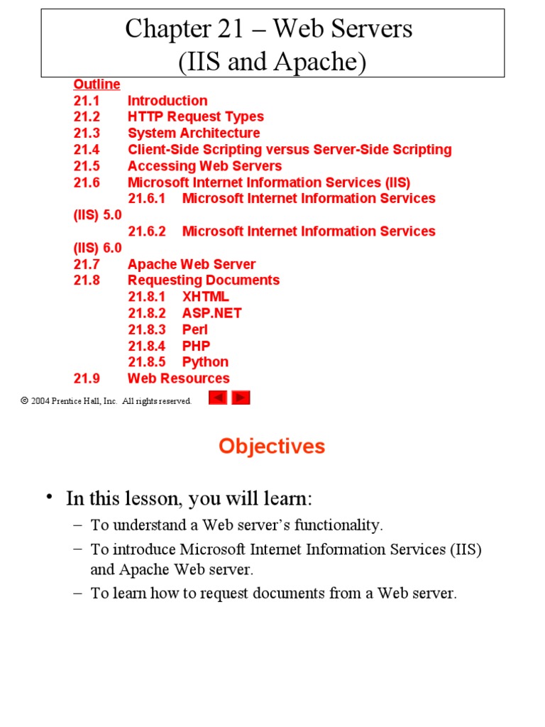 Chapter 21 - Web Servers (IIS and Apache) : 2004 Prentice Hall, Inc ...