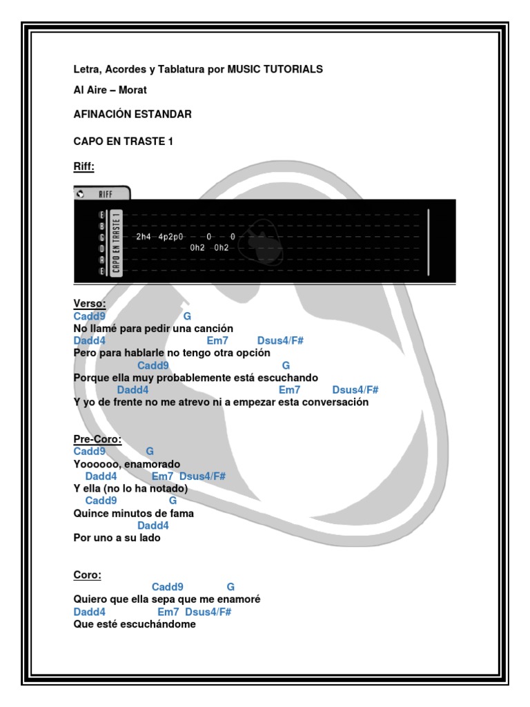 Al Aire Morat Letra y Acordes by MUSICTUTORIALS | PDF | Canciones ...