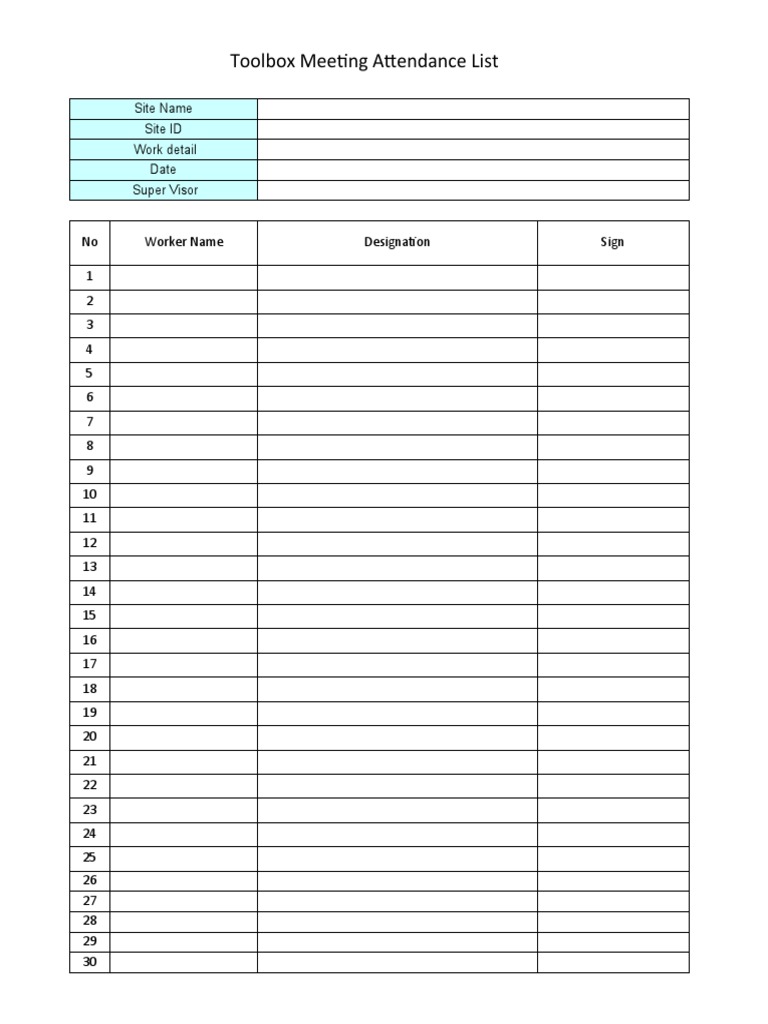 Toolbox Meeting Attendance List | PDF | Computers