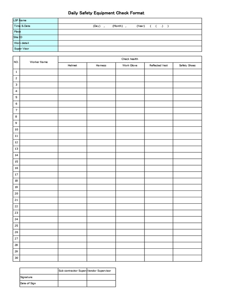 Safety Equipment Checklist | PDF