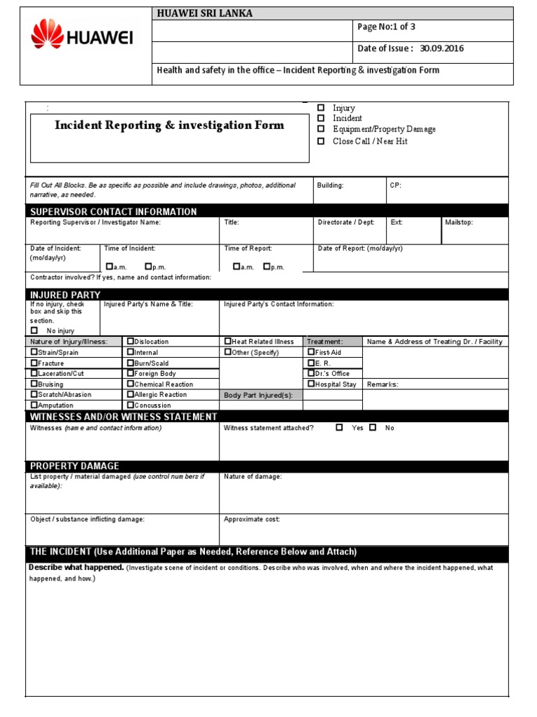 Incident Reporting Investigation Form | PDF | Working Conditions ...