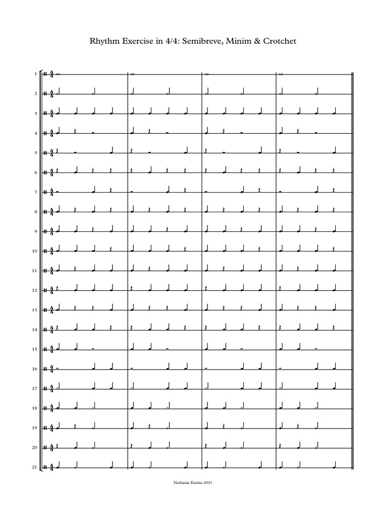 Rhythm Exercise in 4 4 Semibreve, Minim & Crotchet - Full Score | PDF
