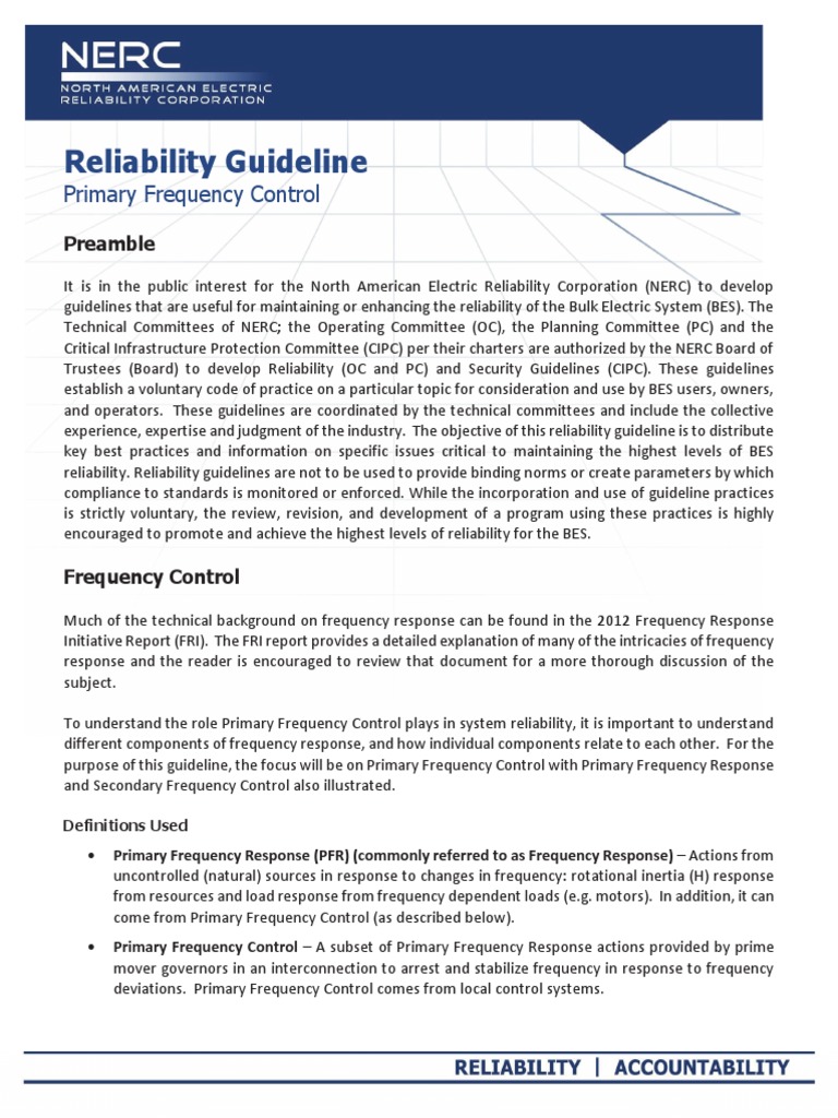 Reliability Guideline: Primary Frequency Control | PDF | Reliability ...