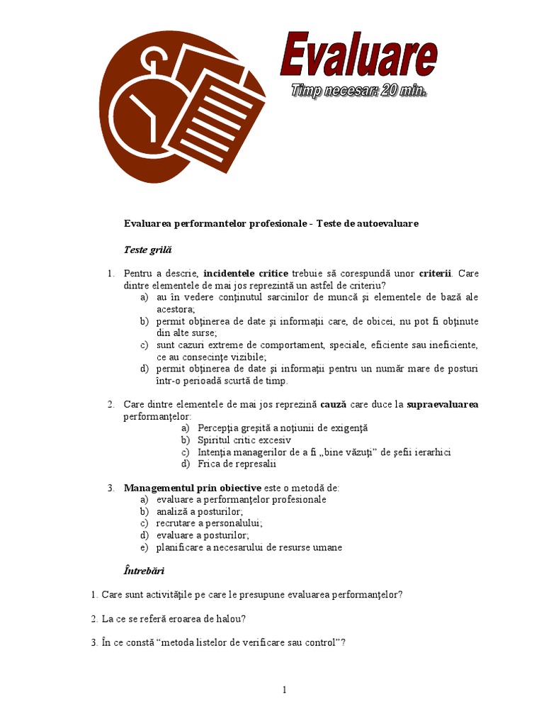 Test Evaluarea Performatelor Profesionale | PDF
