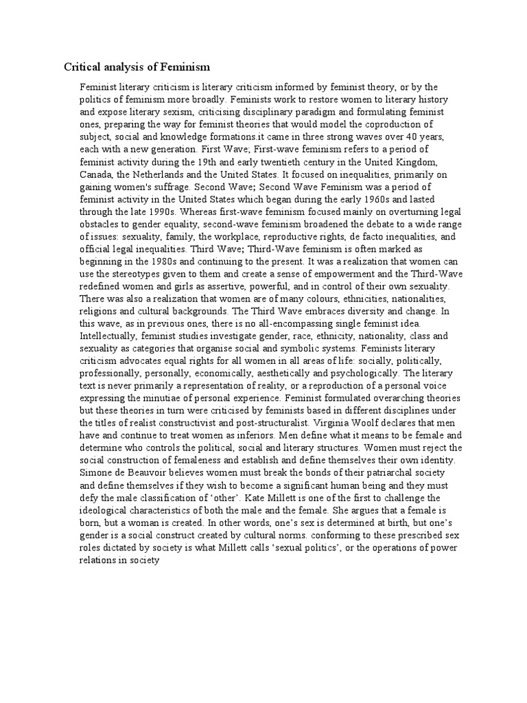 Critical Analysis of Feminism | PDF | Feminism | Gender Studies