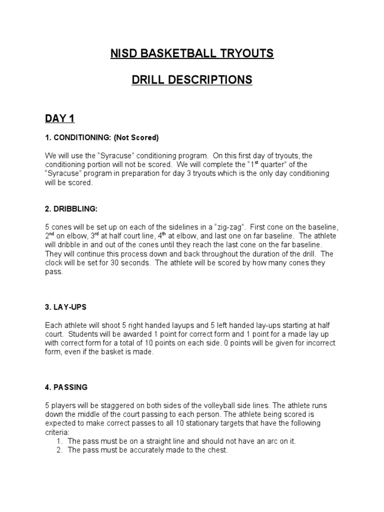 Nisd Basketball Tryout Drills Info 2 | PDF | Games Of Physical Skill ...
