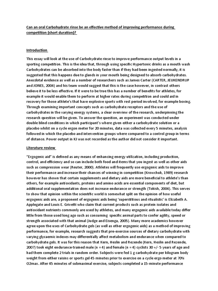 Can An Oral Carbohydrate Rinse Be An Effective Method of Improving ...