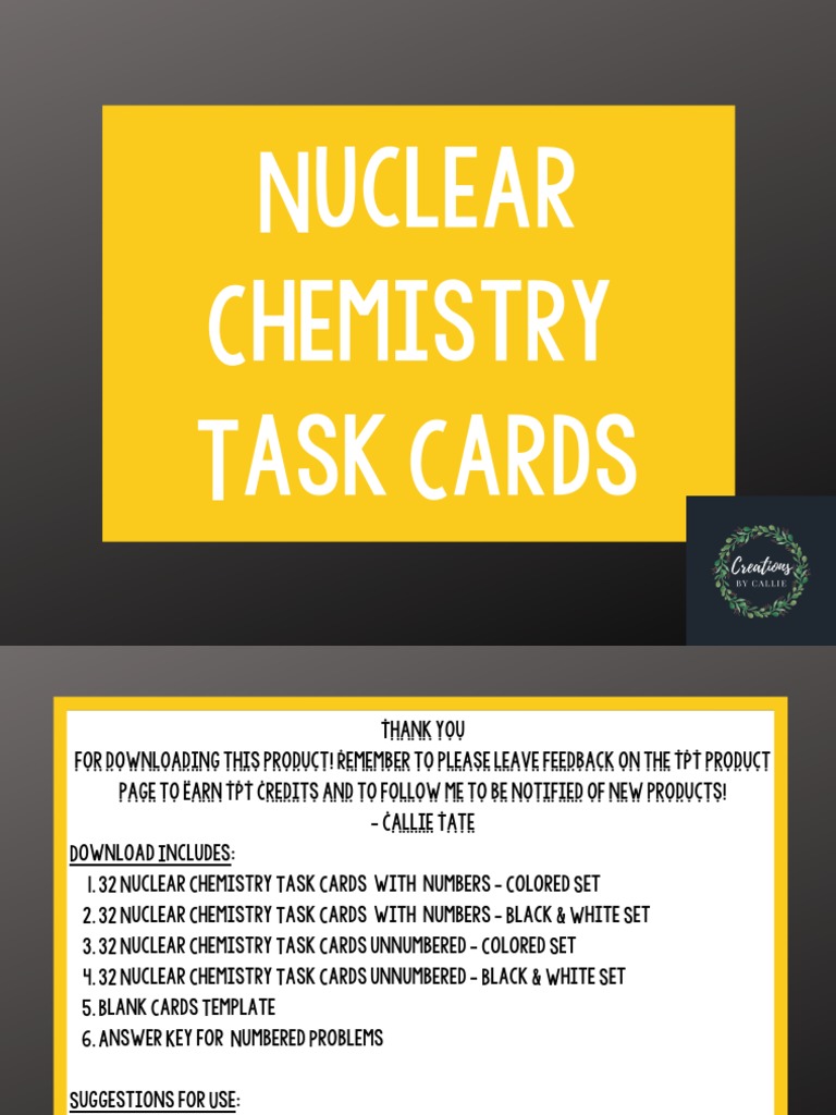 Nuclear Chemistry Task Cards Set | PDF | Nuclear Physics | Radioactive ...